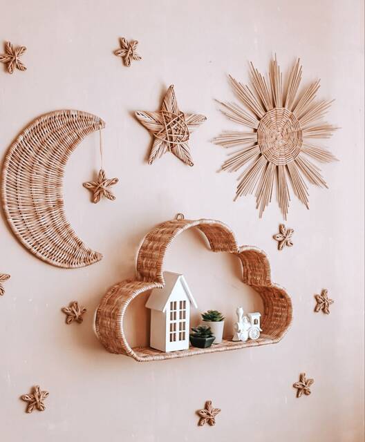 Wicker Celestial Wall Decor Moon, Sun, Cloud Shelf, Stars by Etsy ...