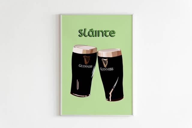 Guinness Sl??inte/Cheers Print Gift Art Illustration Drawing Irish ...