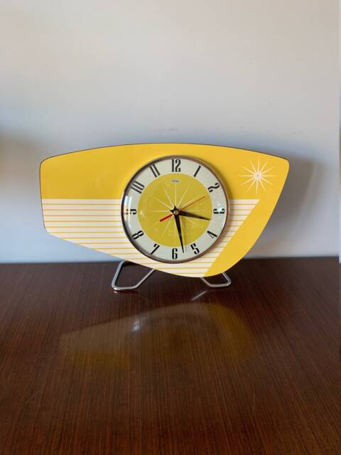Handmade Mellow Yellow Formica Mantle Clock Mid-Century Atomic Style by ...