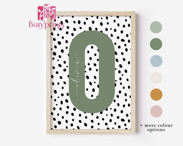 Custom Initial Print, Spotty Printable, Personalized Name Nursery Print ...