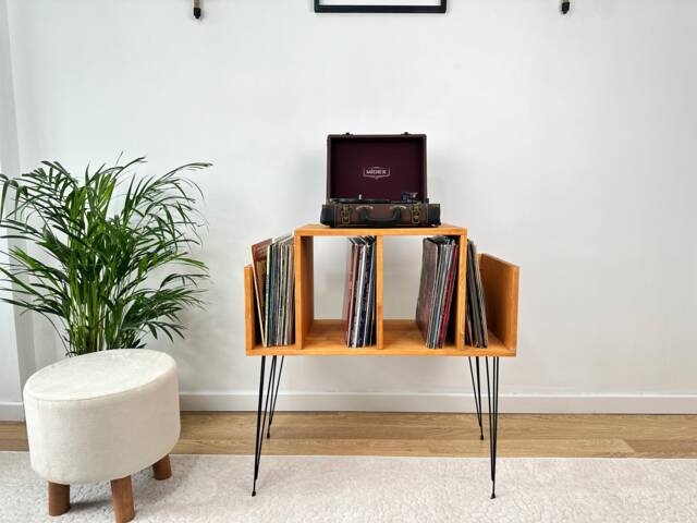 Vinyl Record Stand - Solid Wood Turntable Cabinet Mid Century Player ...