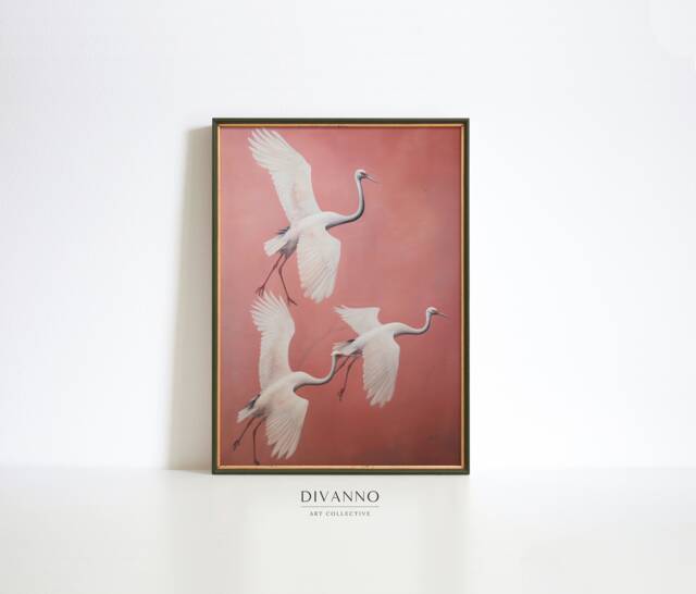 Pink Crane Print, Flying Bird Wall Art, Modern Decor, Minimalist Home ...