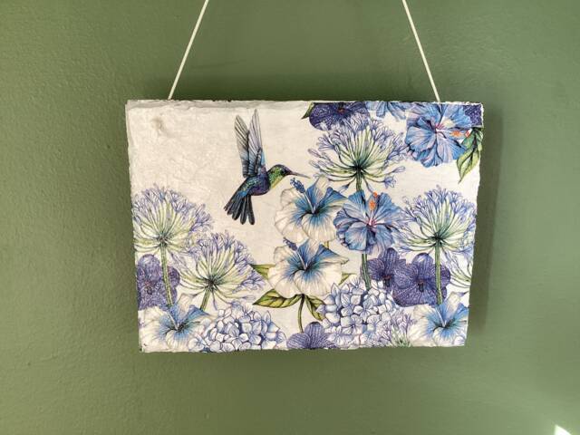 Hummingbird Welsh Slate Wall Hanging Decoupage Blue Flowers by Etsy ...