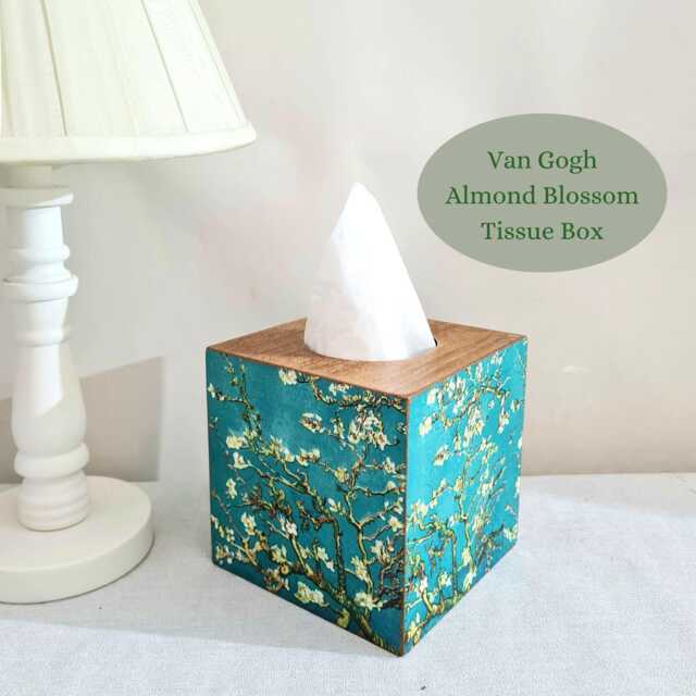 Van Gogh Turquoise Blossom Tissue Box, Floral Square Wooden Cover ...