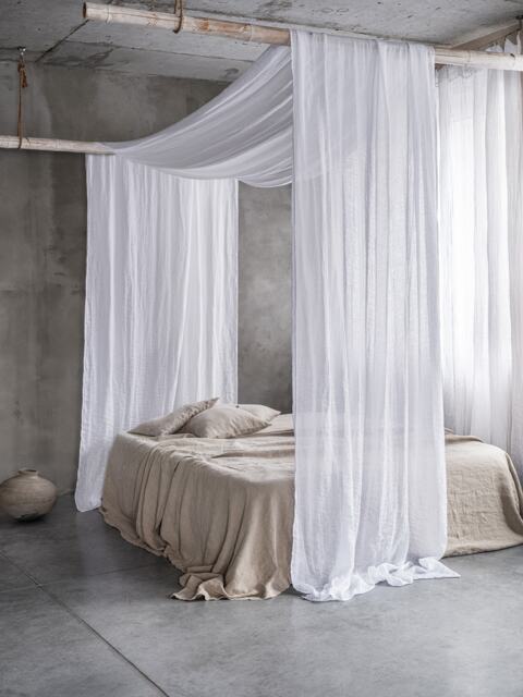 Linen Bed Canopy Scarf, Canopy Drapes, King Pure White Canopy, Sheer ...