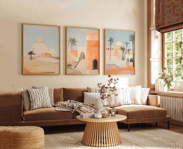 Set Of 3 Egypt Posters, Pyramids Giza Travel Prints, Egyptian Wall Art ...