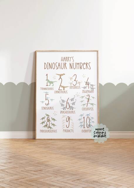 Personalised Dinosaur Prints, Alphabet, Numbers, Educational Decor ...