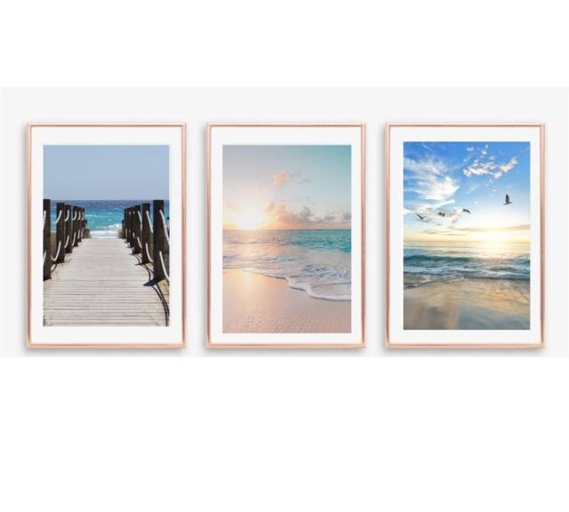 Beach Prints, Wall Art, Set Of 3 Ocean Sea Print, Seaside Photography ...