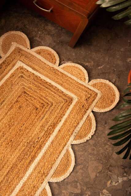 Handmade Beige White Scalloped Jute Rug Hand Braided Runner Home Decor ...