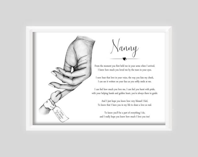 Personalised Grandparent Nan Nanny Nana Print Gift Baby Birth Poem ...