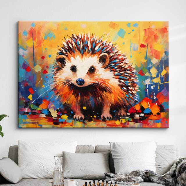 Hedgehog Animal Abstract Oil Painting Colourful Paint Splatter Style ...