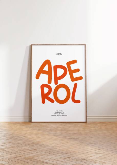 Aperol Spritz Cocktail Recipe Poster - Wall Art Retro Typo Home Decor ...