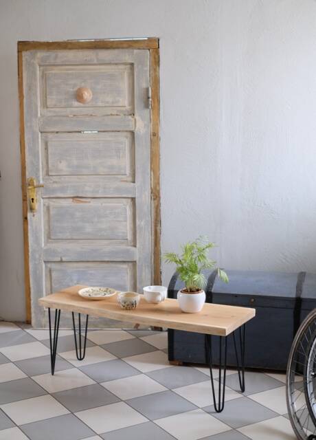 Solid Oak Coffee Table With Hairpin Metal Legs, Oblong Table, Live Edge Podium, Shelf, Bench ...