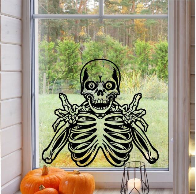 Skeleton Stickers Halloween Creepy Skull Wall Vinyl Decal Window ...