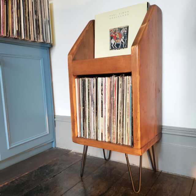 Vinyl Record Storage Stand Handcrafted Pinewood Front Facing Media ...