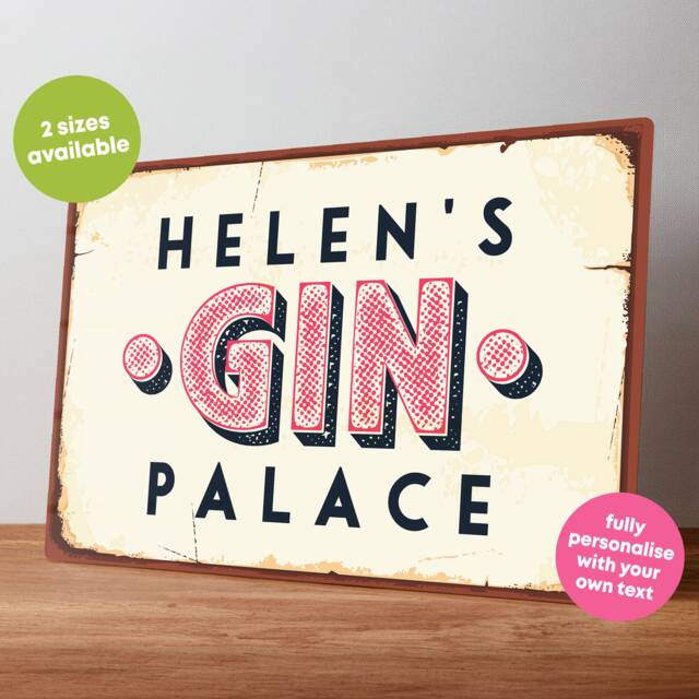 Personalised Gin Palace Sign - Custom Garden Decor, Home Bar Wall Sign ...