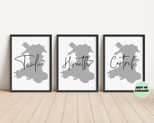 Welsh 3 X A4 Teulu, Hiraeth, Cartref Prints - Printiau Cymraeg - Prints ...