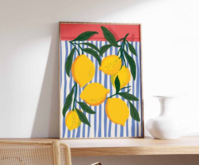 Lemons Poster, Lemon Print, Dinner Table Food Retro Art, Kitchen Decor ...