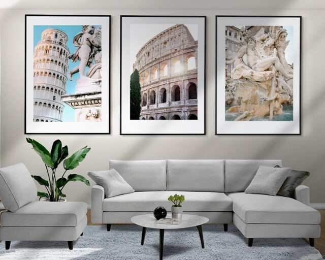 Italy Set Of 3 Posters, Colosseum, Pisa Tower, Wall Art, Framed ...