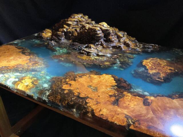 Bespoke Live Edge River Coffee Table Elm Burr Wood Resin Rocky Mountain ...