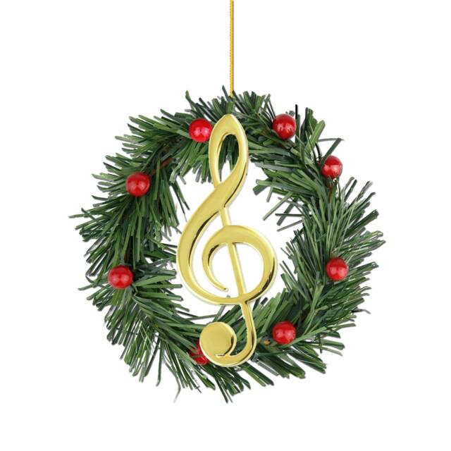 Treble Clef Christmas Ornament With Gold Metal G-Clef On A Green Wreath ...