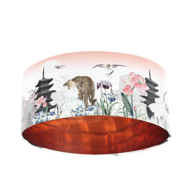 Japanese Velvet Lampshade With Tigers, Birds, Temple Sunset & Mirror ...