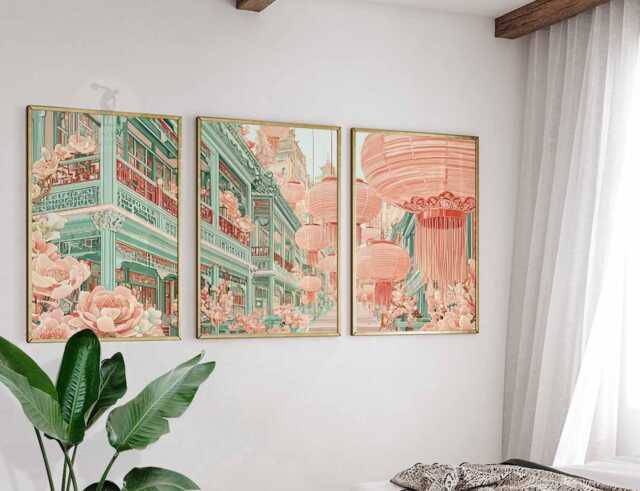 Chinese Lanterns in Beijing, Set Of 3 Prints, Poster Set, Art, Beijing ...
