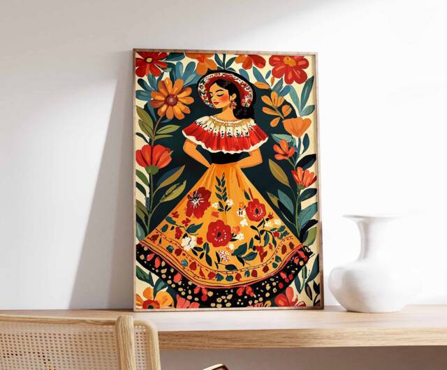 Vintage Mexican Poster, Prints, Decor, Traditional Latin Floral Print ...