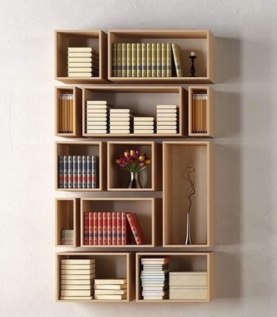 Wall Bookshelf, Floating Wall Bookshelf, Wall Bookshelves, Asymmetrical ...