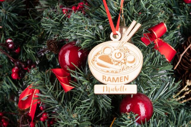 Personalized Ramen Noodle Bowl Ornament, Laser Engraved Wood Christmas ...