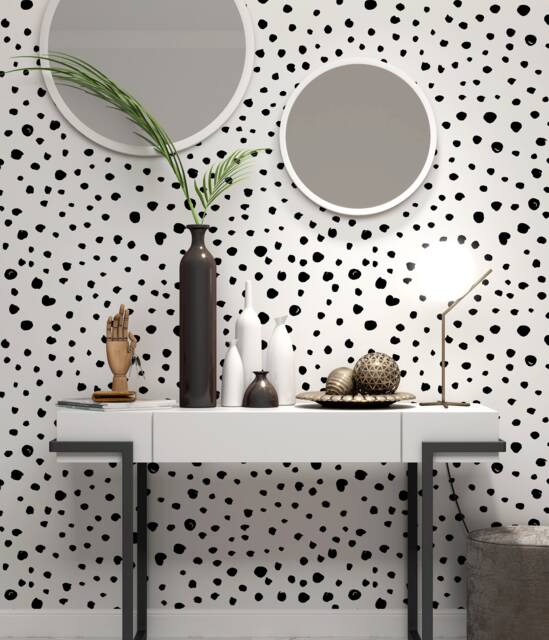 Polka Dot Wallpaper, Scandinavian Home Decor, Black Dalmatian Dots Self ...