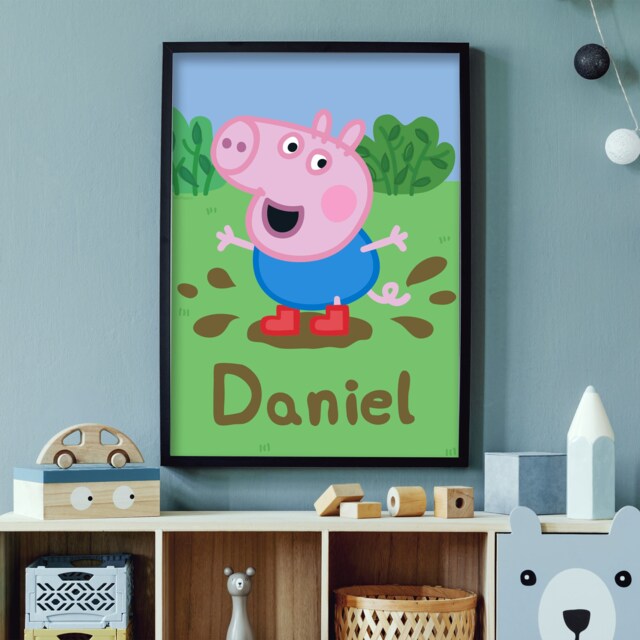 Peppa Pig Print - George Muddy Puddle Personalised Name Poster Wall Art ...