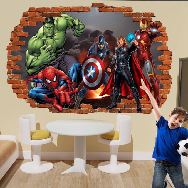 Avengers Wall Stickers Heroes Spiderman Hulk Thor Decal Mural Poster ...