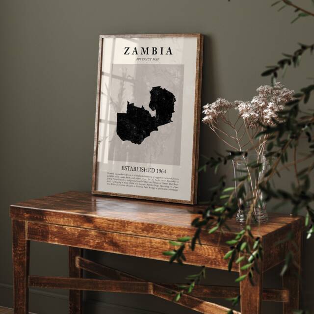 Abstract Zambia Map Vintage Wall Art Print Picasso + Matisse Inspired ...
