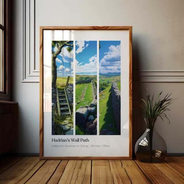 Hadrians Wall Path Northumberland Hike Poster, Wallsend To Bowness On ...