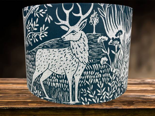 Navy Blue Stag Lampshade Ceiling Light Shade Deer Hare Woodland Theme ...