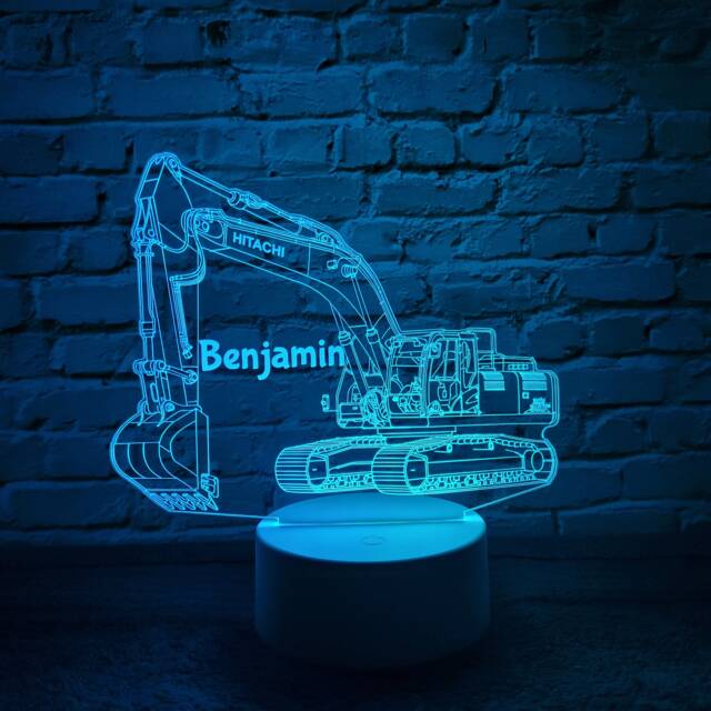Personalised Excavator Led Night Light Remote Controlled, Laser ...