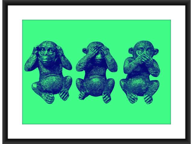 Three Wise Monkeys A4 Poster , Pop Art, Bright, Colourful, Hear, See, Speak No Evil New Home ...