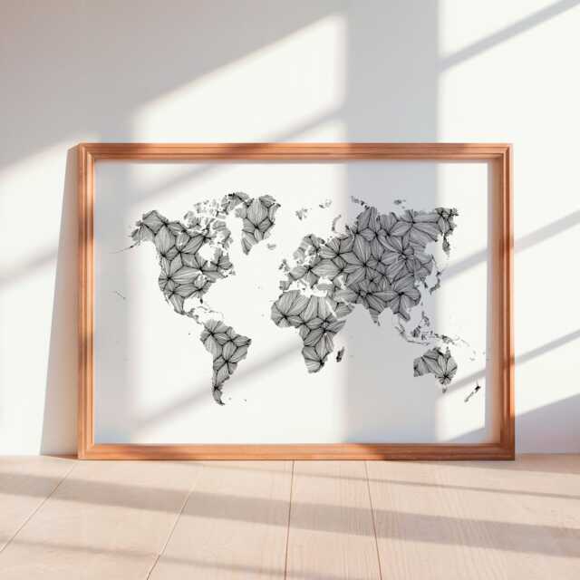 Minimalist Black & White World Map Print - Hyper-Graphic Modern Poster ...