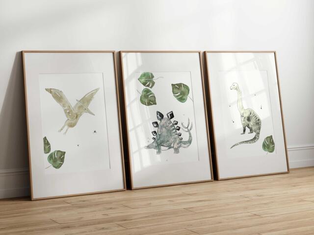 Dinosaur Trio Prints - Boys' & Kids' Room Wall Art Dinos - Monstera ...