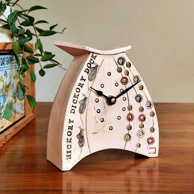 Handmade Pottery Mantel Clock Hickory Dickory Dock Nursery Rhyme, Grey ...