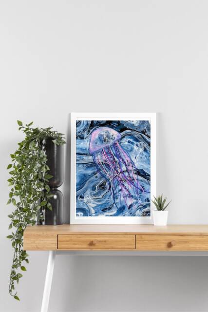 Abstract Jellyfish Art Print Ocean-Inspired Blue Purple Fine by Etsy ...