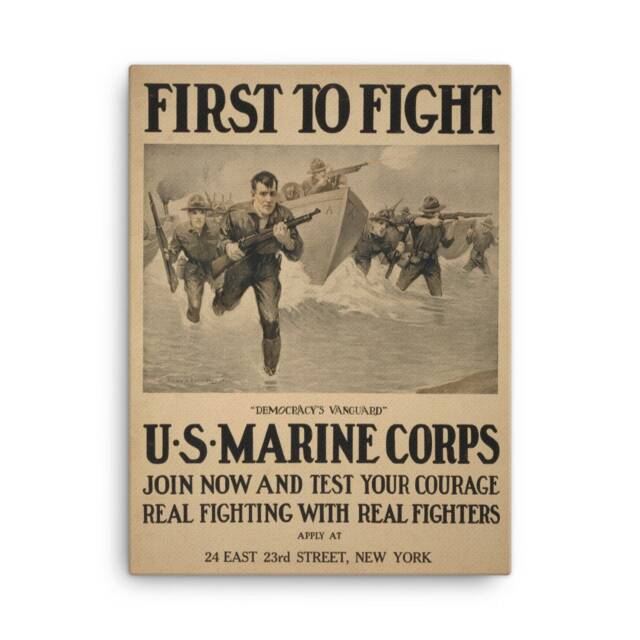 First To Fight Usmc Canvas - Vintage Poster Print Marine Corps ...