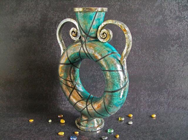 Neptune's Eye Raku Ring Vase - Decorative Handmade Centerpiece With ...