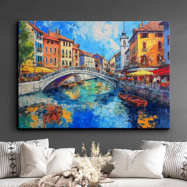 Venice Italy Gondola Boat River Landmark Oil Painting Watercolor Wall ...