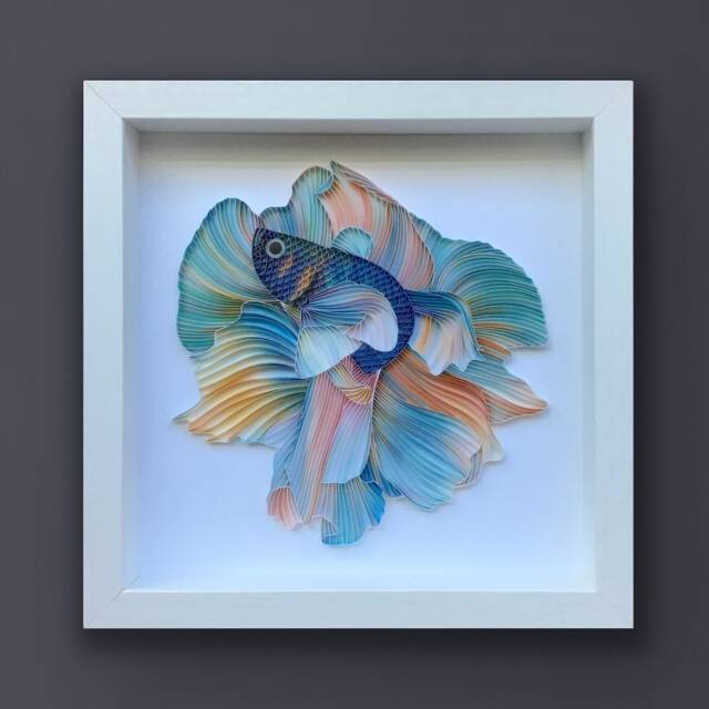 Quilled Fish Art, Betta Fish, 3D Framed Paper Painting, Covered With ...