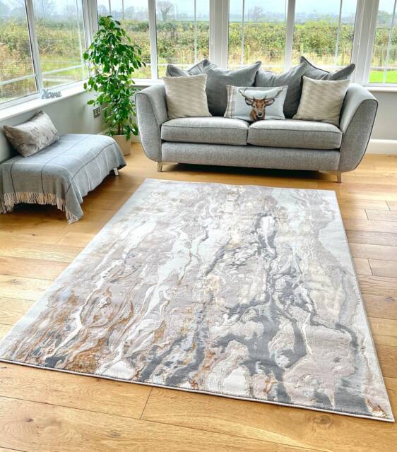 Beige Silver Tide Shimmer Sheen Effect Modern Rug Silky Soft Chic ...
