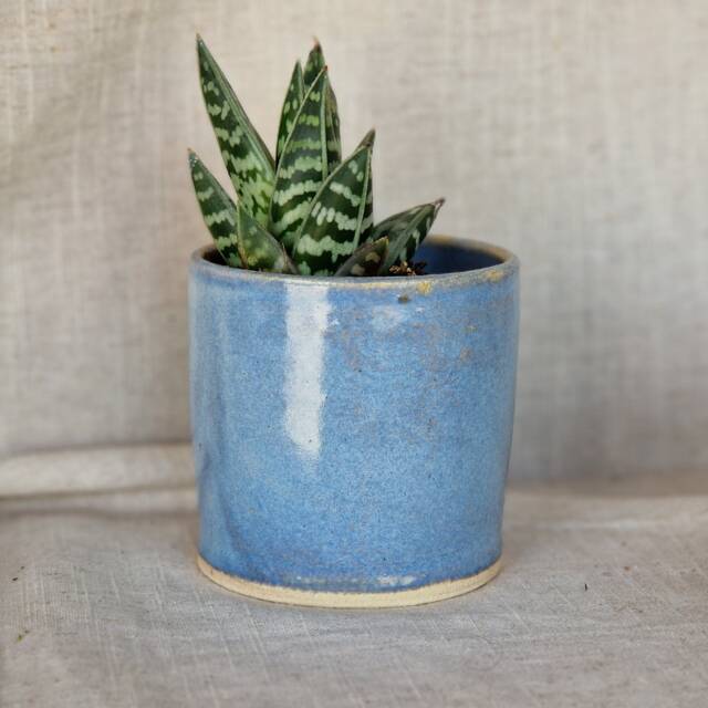 Blue Ceramic Planter, Handmade Glazed Beaker, Sky Blue Plant Pot, 200Ml ...