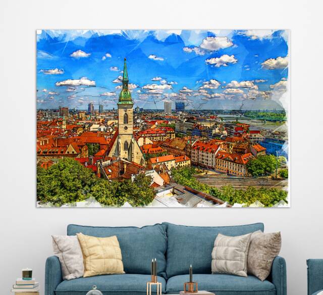 Bratislava Skyline, Canvas Print, Painting, Wall Art, Slovakia Art by ...