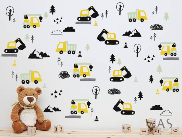 Construction Wall Sticker, Transportation Truck Digger Sticker, Truck ...